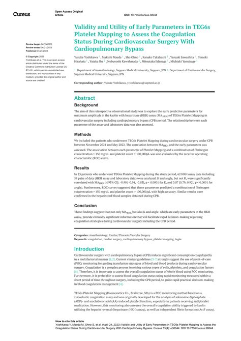 Pdf Validity And Utility Of Early Parameters In Teg6s Platelet