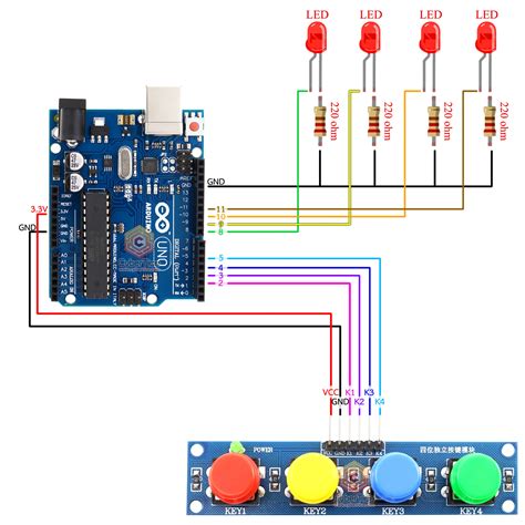โมดูลสวิทซ์กดติดปล่อยดับ 4 ปุ่ม 4 สี สำหรับ Arduino ขาย Arduino