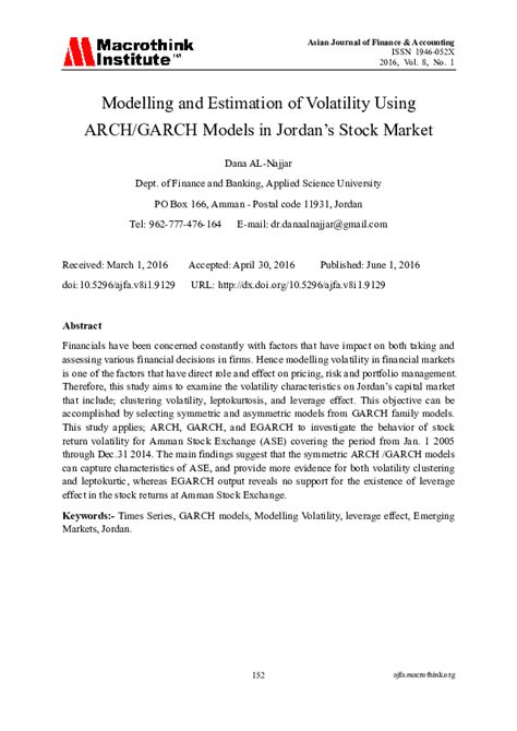 Pdf Modelling And Estimation Of Volatility Using Arch Garch Models In Jordans Stock Market