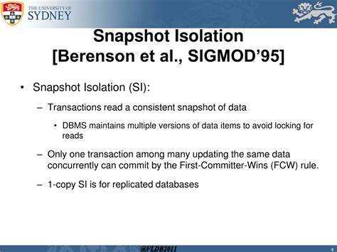 Ppt Serializable Snapshot Isolation For Replicated Databases In High Update Scenarios