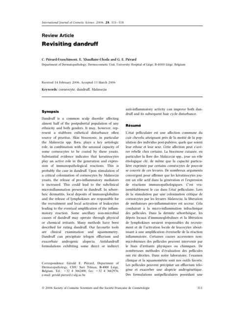 Intern J Of Cosmetic Sci 2006 Pi Rard‐franchimont Revisiting Dandruff Pdf