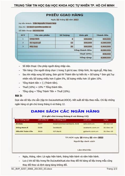 Đề 01 Bộ đề Thi Tin Học B Văn Phòng Nâng Cao Của Trung Tâm Tin Học