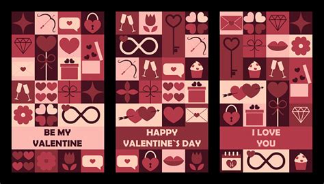 발렌타인 데이 인사말 카드 세트입니다 현대 추상 기하학적 디자인 카드 초대장 포스터에 대한 템플릿입니다 벡터 일러스트 레이 션 개념에 대한 스톡 벡터 아트 및 기타 이미지