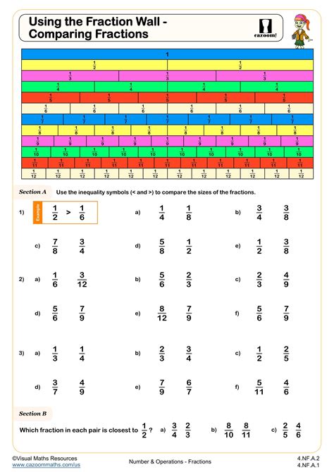 Worksheets Comparing Fractions