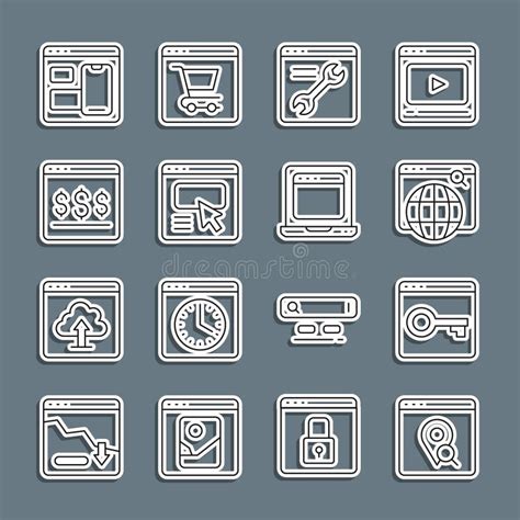 Set Line Infographic Of City Map Ssl Search Engine Browser Setting Ui Or Ux Design Online