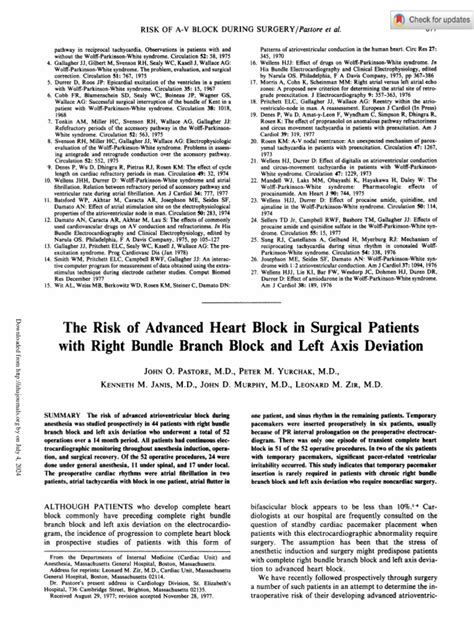 Pastore Et Al 1978 The Risk Of Advanced Heart Block In Surgical