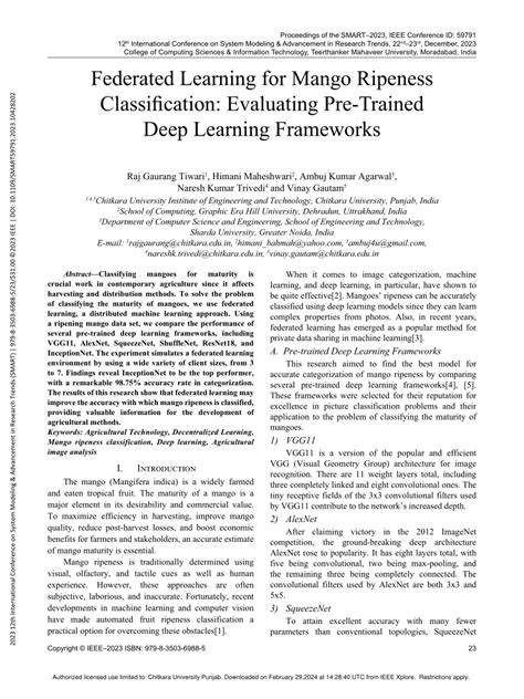 pdf federated learning for mango ripeness classification evaluating