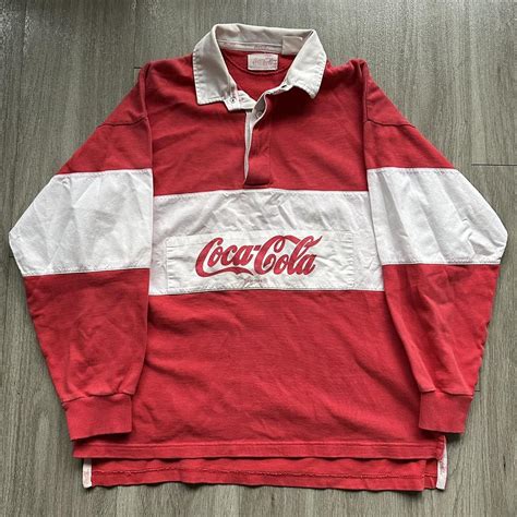Coca Cola Vintage Rugby Shirt Red And White Rugby Depop