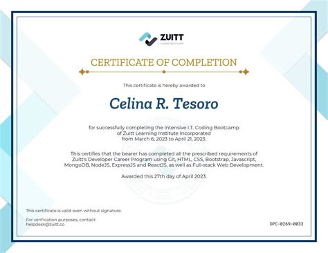 Celina Tesoro On Linkedin Zuitt Coding Bootcamp Certificate Of Completion