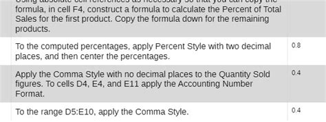 Formula In Cell F4 Construct A Formula To Calculate The Percent Of Total Sales For The First