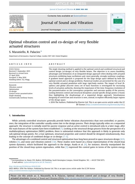 Pdf Optimal Vibration Control And Co Design Of Very Flexible Actuated
