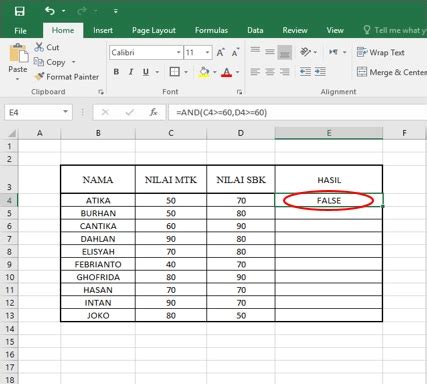 Pembelajaran TI CARA MENGGUNAKAN FUNGSI LOGIKA AND PADA MS EXCEL