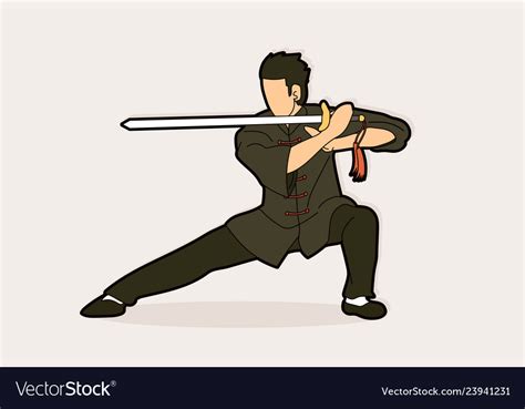 Man With Sword Action Kung Fu Pose Graphic Vector Image