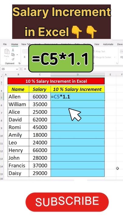 Exceltrickfind 10 Salary Increment In Excelexcelexceltipsexceltutorialshortsviral