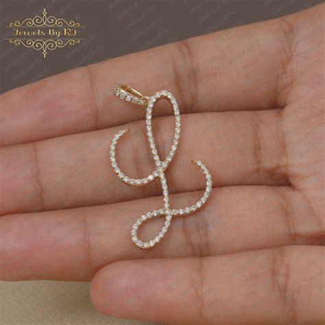14k Gold Diamond Initials White Gold Diamond Initials Diamond Cursive L Initials Pendant