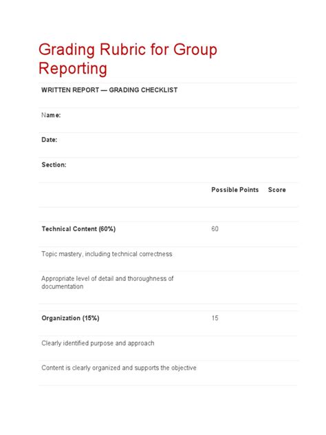 grading rubric for group reporting pdf
