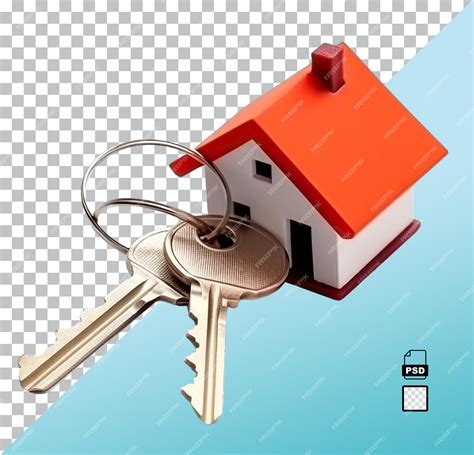 premium psd a key with house keychain isolated on white or
