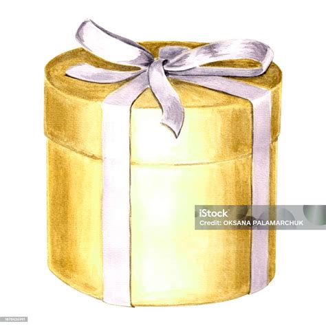 리본과 리본으로 묶인 수채화 선물 상자 축제 포장의 템플릿입니다 카드 포장지 초대장 생일 및 휴일 장식 인쇄 스티커 및 포장에 대한 손으로 그린 그림 Jubilee Year