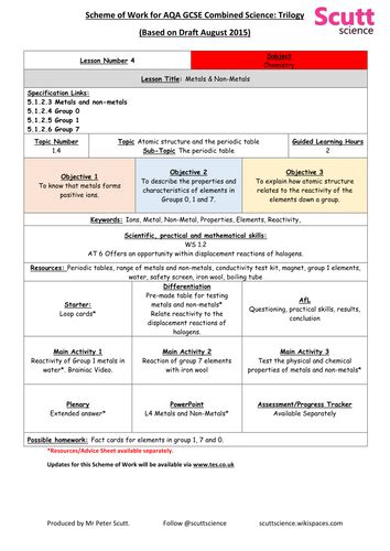 Unit 1 Atomic Structure And The Periodic Table Lesson Plans And Resources Combined Science V1