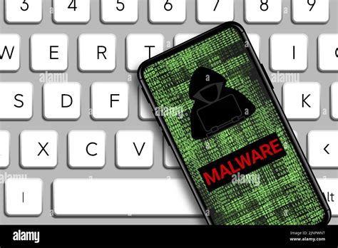 Malware Word And Hacker Icon In Mobile Phone With Digital Code Numbers Concept For New Advanced