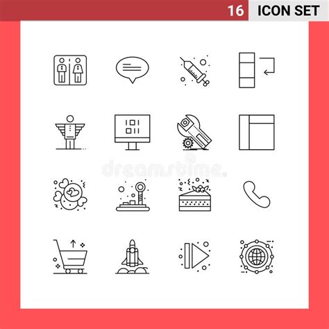 Pictogram Set Of 16 Simple Outlines Of Freedom Business Injection Angel Data Stock Vector