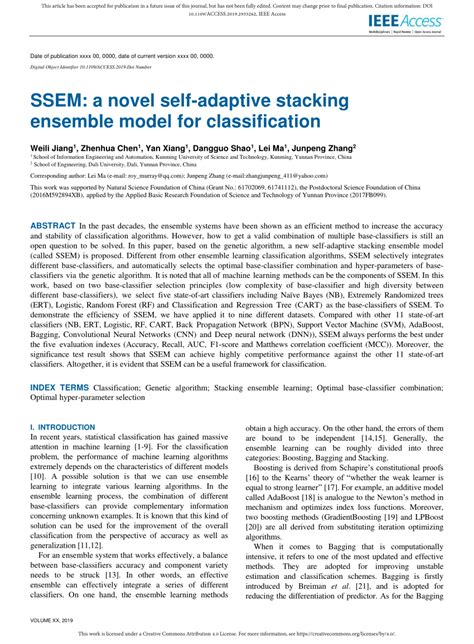 PDF SSEM A Novel Self Adaptive Stacking Ensemble Model For Classification