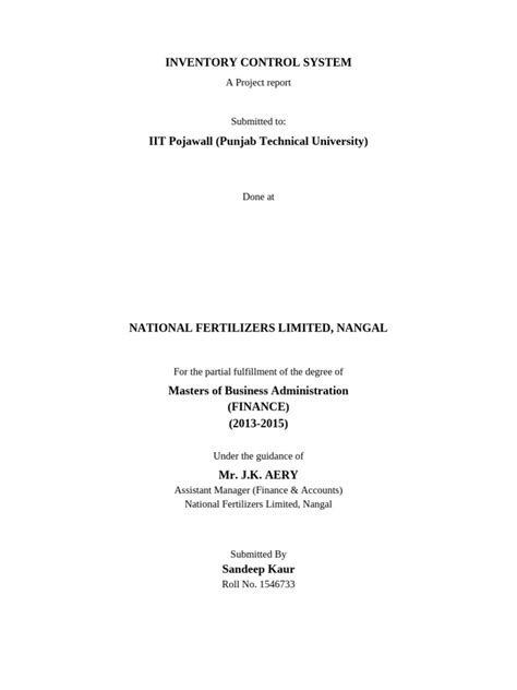 1project Inventory Control System Sandeep Pdf Inventory