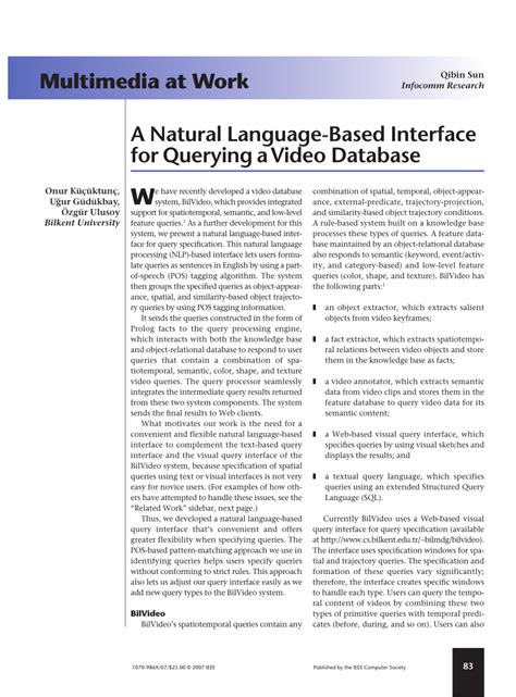 pdf a natural language based interface for querying a video database