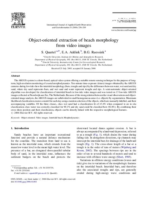 Pdf Object Oriented Extraction Of Beach Morphology From Video Images