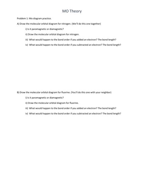 Mo Theory Practice Diatomic Molecular Orbitals