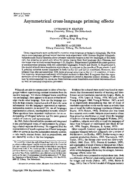 Pdf Asymmetrical Cross Language Priming Effects