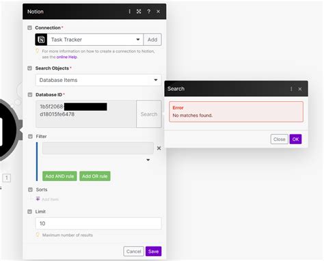 No Matches Found Database Connection Notion How To Make Community