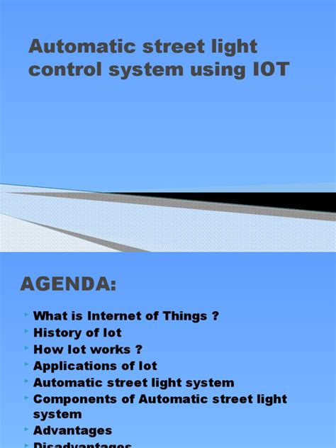 Automatic Street Light Control System Using Iotppt Pdf Internet Of Things Electronics