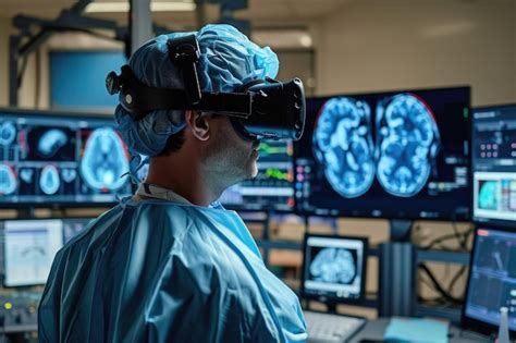Premium Ai Image A Man Wearing A Surgical Gown Is Focused On A