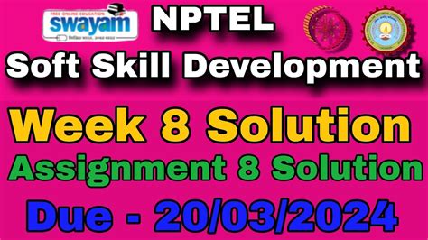 nptel soft skill development assignment 8 solution week8 2024 youtube