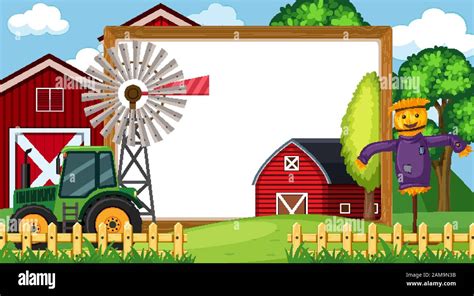 Border Template With Farm Scene In Background Illustration Stock Vector
