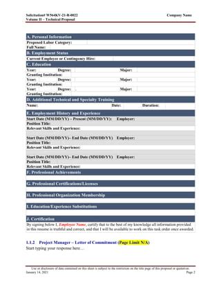 Volume II Technical Proposal PDF Defense Industry Industries