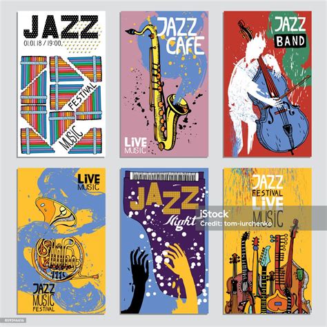 악기와 함께 재즈 축제 포스터입니다 다른 잉크 텍스처와 함께 손으로 그려진된 그림입니다 재즈에 대한 스톡 벡터 아트 및 기타 이미지 재즈 포스터 뮤직 페스티발