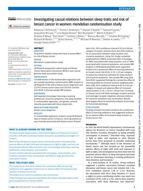 Pdf Investigating Causal Relations Between Sleep Traits And Risk Of