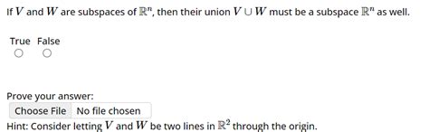 Solved If V And W Are Subspaces Of Rn Then Their Union VW Chegg