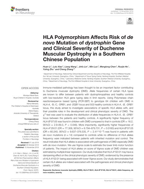 Pdf Hla Polymorphism Affects Risk Of De Novo Mutation Of Dystrophin Gene And Clinical Severity
