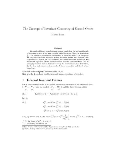 Pdf The Concept Of Invariant Geometry Of Second Order Marius Paun