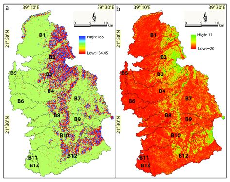 a topographic position index tpi and b topographic wetness