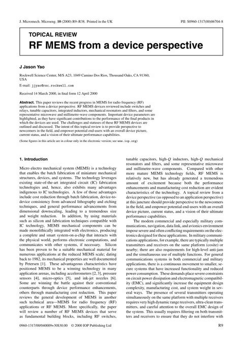 Pdf Topical Review Rf Mems From A Device Perspectivejrsenna Aerospacemems · Rf Mems From A