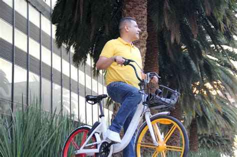 Latino Men 40 Years Old Use Bicycles City Transportation System Tickets