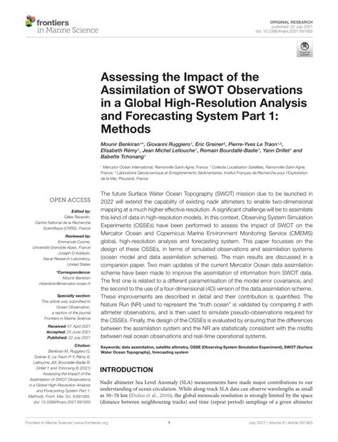 Pdf Assessing The Impact Of The Assimilation Of Swot Observations In