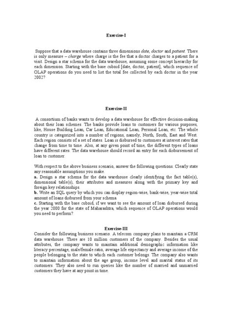 Exercises On Designing Data Warehouse Pdf Data Warehouse Database