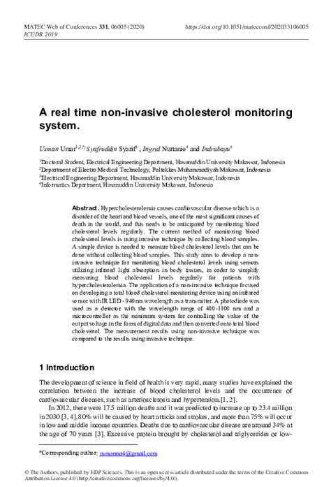 Pdf A Real Time Non Invasive Cholesterol Monitoring System