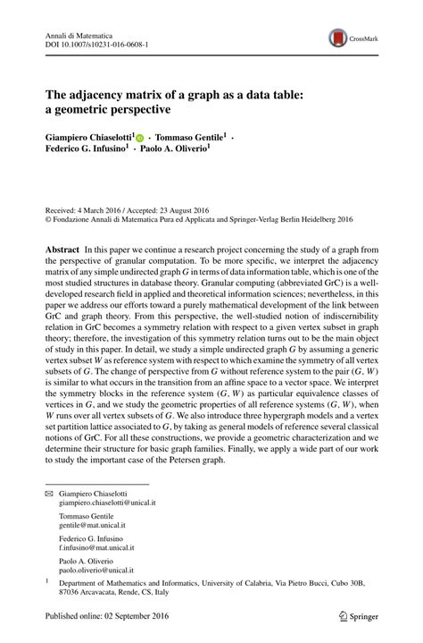 Pdf The Adjacency Matrix Of A Graph As A Data Table A Geometric
