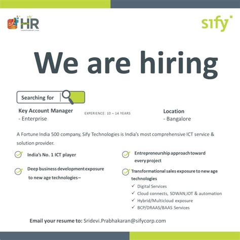 Sify Technologies Limited On Linkedin Hiring Key Account Manager For Enterprise Segment